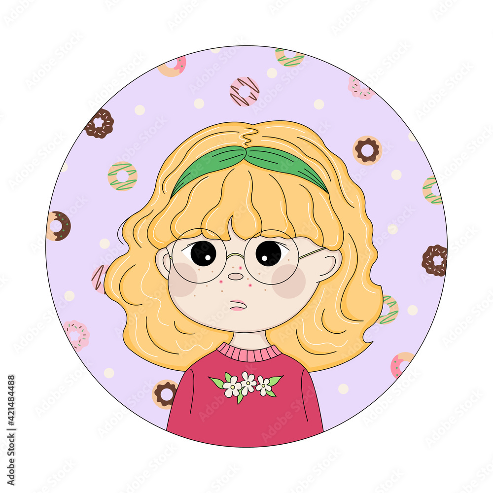 Сute Blonde Girl with Pimples on Face Portrait illustration. Cartoon ...