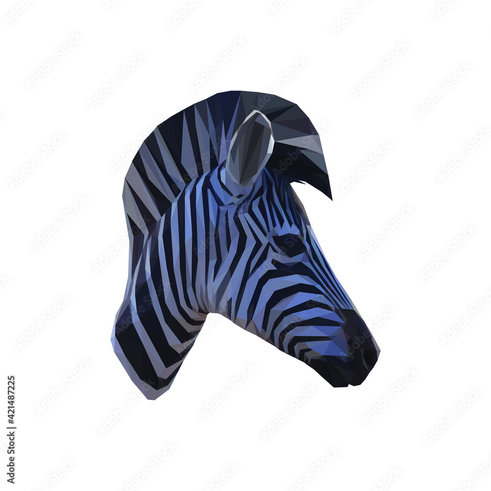 Geometrical, low poly, illlustration of a zebra head side view isolated ...