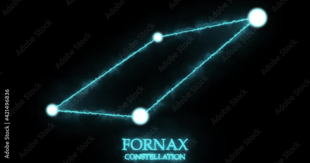 Fornax constellation. Light rays, laser light shining blue color. Stars ...