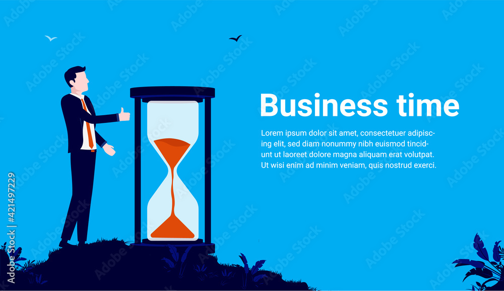 Business time vector illustration - Businessman standing next to hour ...
