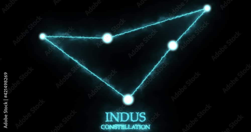 Indus constellation. Light rays, laser light shining blue color. Stars ...
