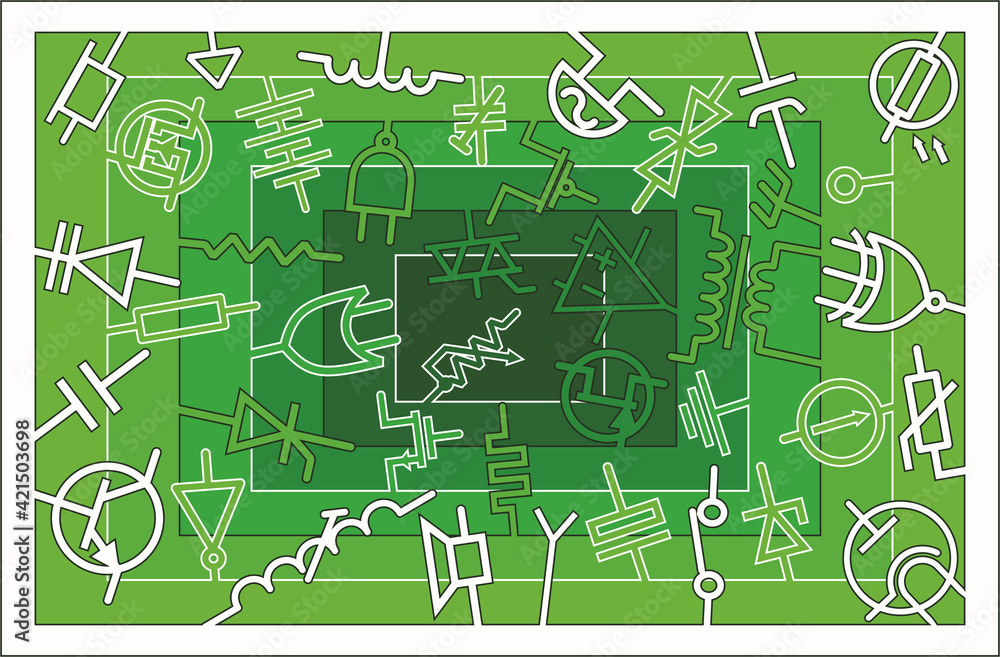 Symbols of electronic components, various devices of a circuit ...