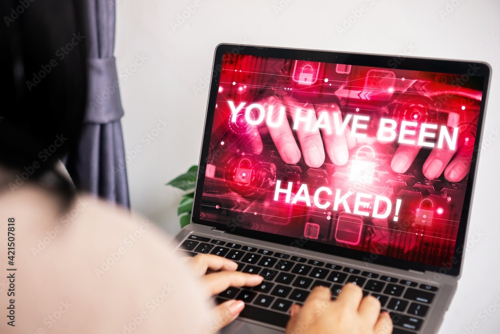 words you have been hacked of hacker alert on computer laptop screen ...