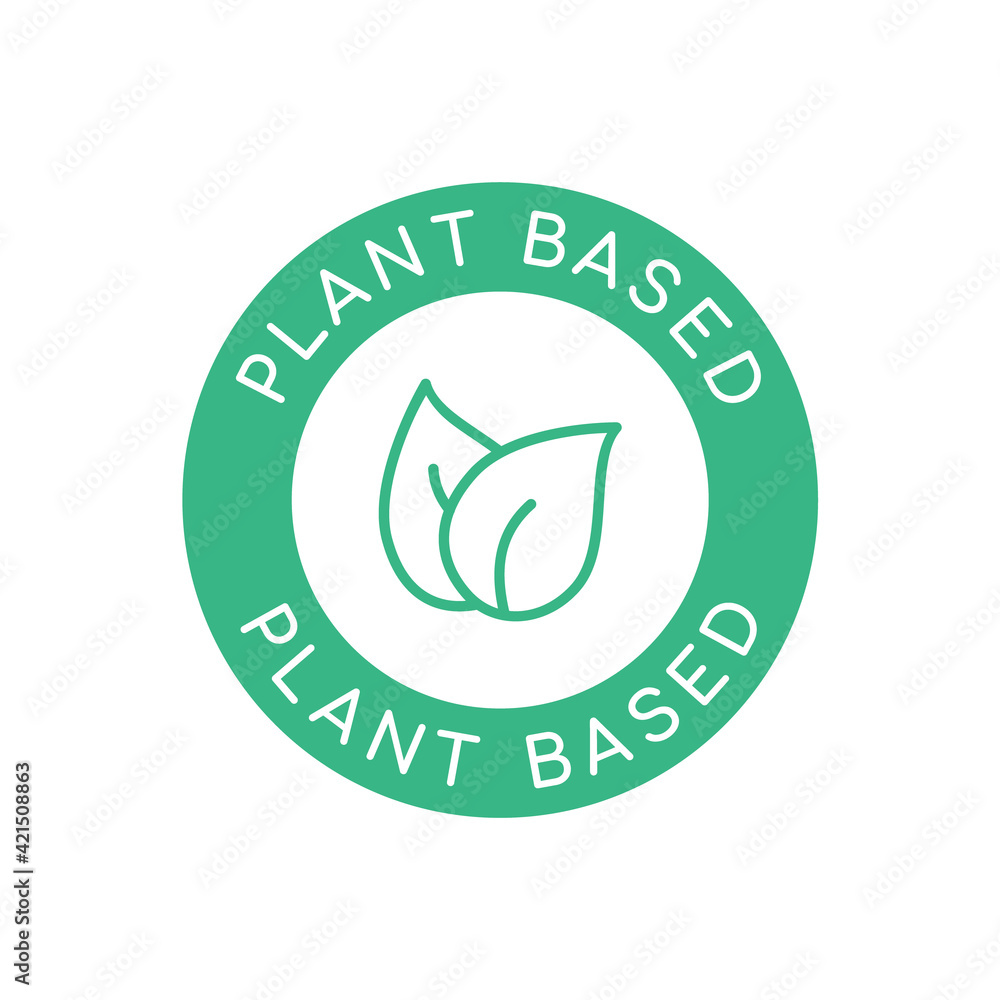 Plant based sign, icon, logo, symbol. Two leaves in a circle. Natural ...