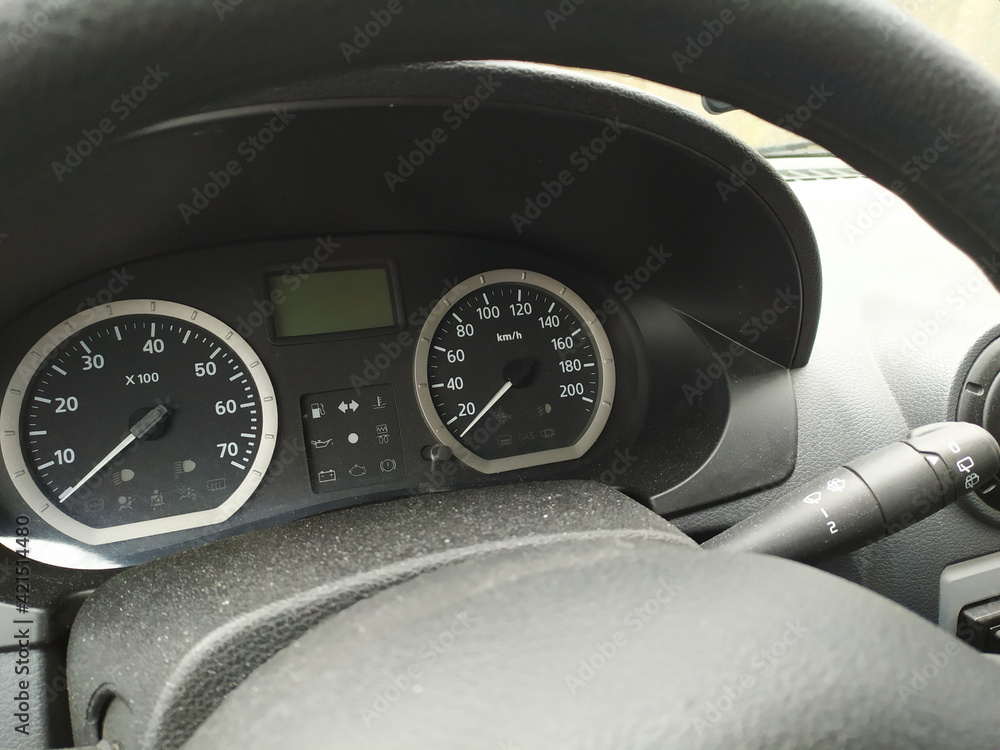 Close-up view in car dashboard with instruments of measurement in car ...