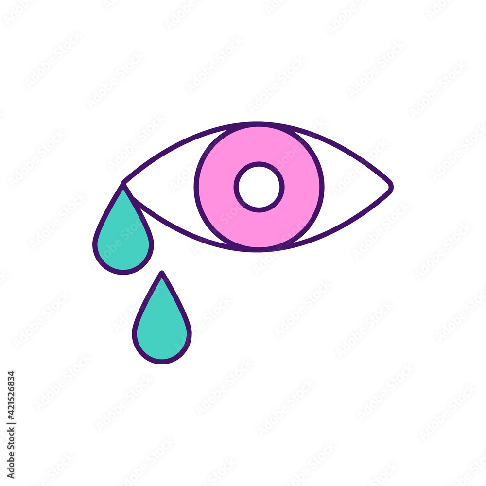 Crying RGB color icon. Reducing stress levels. Shedding tears. Mood ...