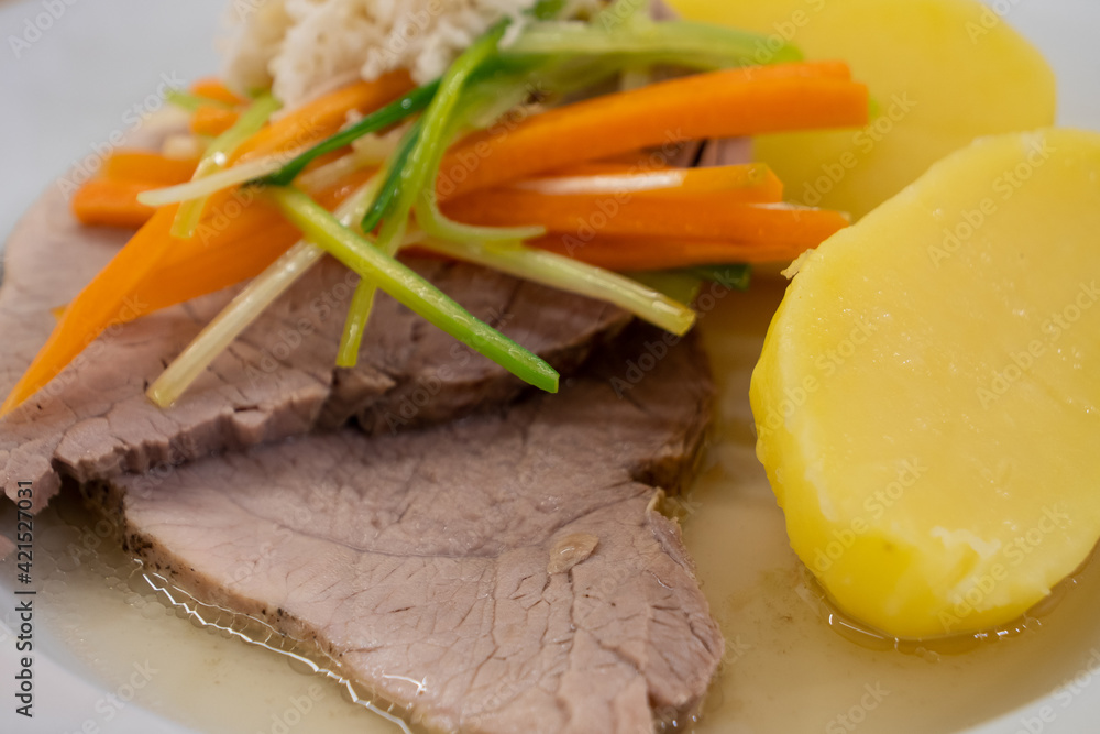 Stewed Pork with Root Vegetable Julienne of Carrots, Leeks, Horseradish ...