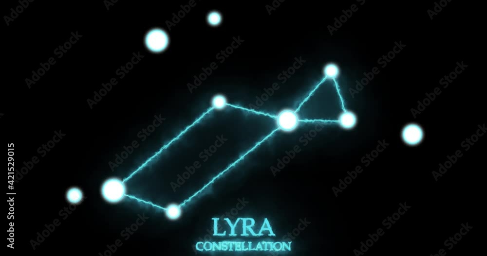Lyra constellation. Light rays, laser light shining blue color. Stars ...