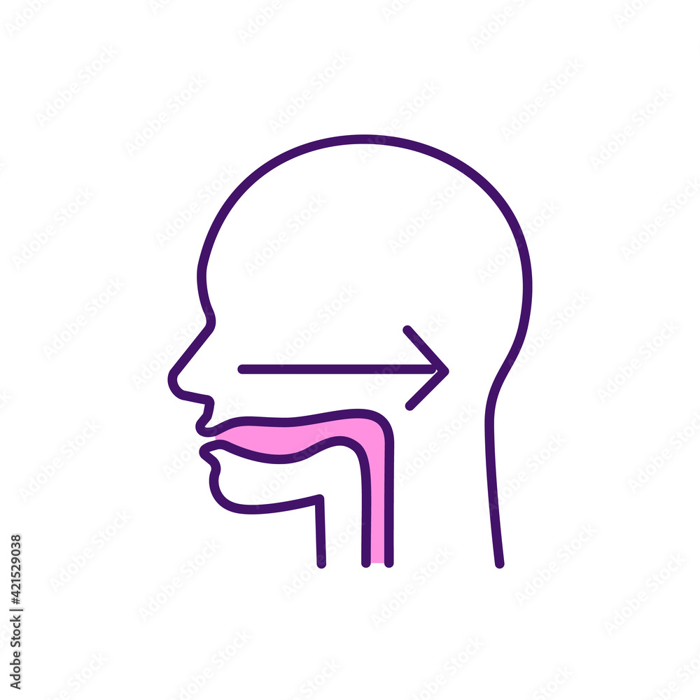 Swallowing reflex RGB color icon. Deglutition. Safely liquids, solid ...