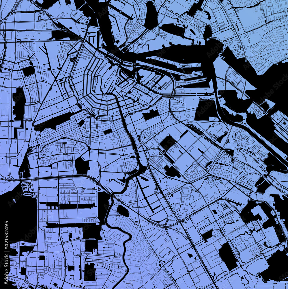 Amsterdam, Holland, Netherlands - Urban vector city map with parks ...
