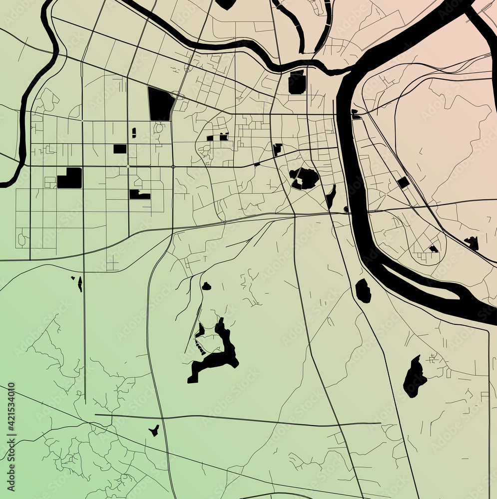 Hengyang, Hunan, China (CHN) - Urban vector city map with parks, rail ...