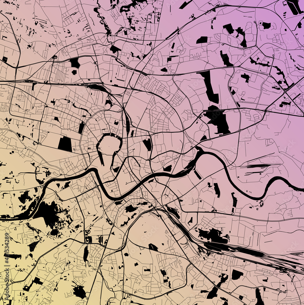 Krakow, Poland (POL) - Urban vector city map with parks, rail and roads ...