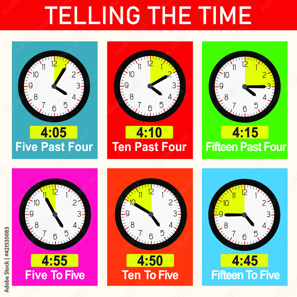 Telling The Time Educational Design for Kids Stock Vector | Adobe Stock