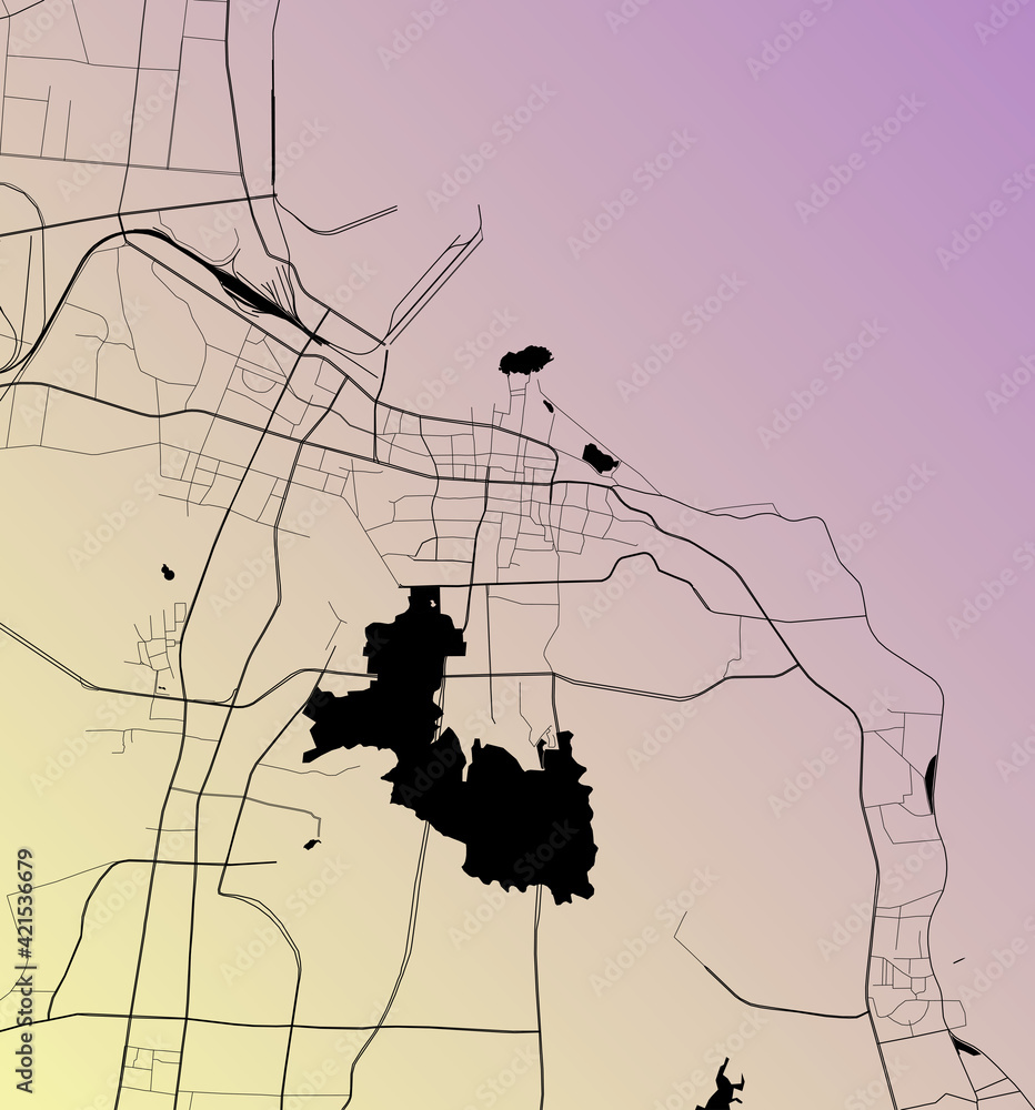Yantai, Shandong, China (CHN) - Urban vector city map with parks, rail ...