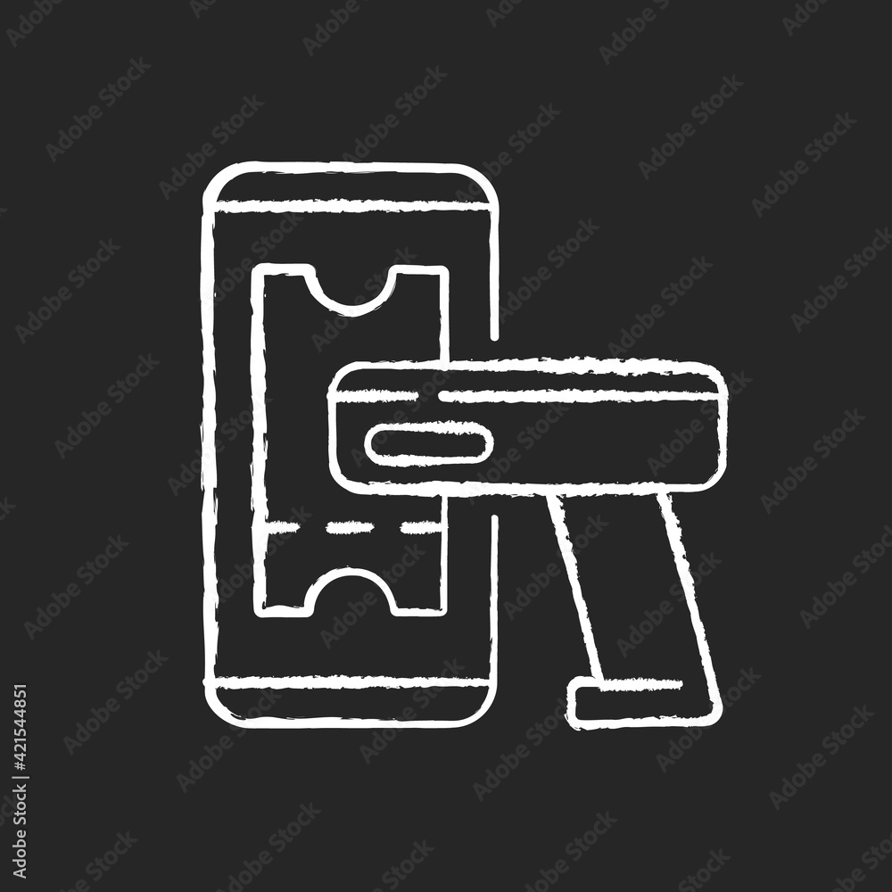 Ticket scanner chalk white icon on black background. Device to scan ...