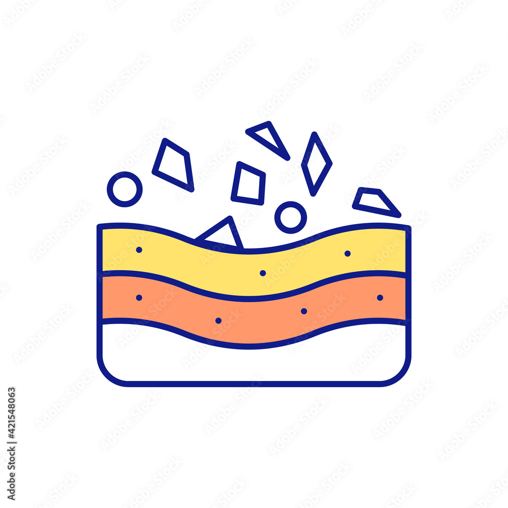 Subsidence of microplastics on the ocean floor RGB color icon ...