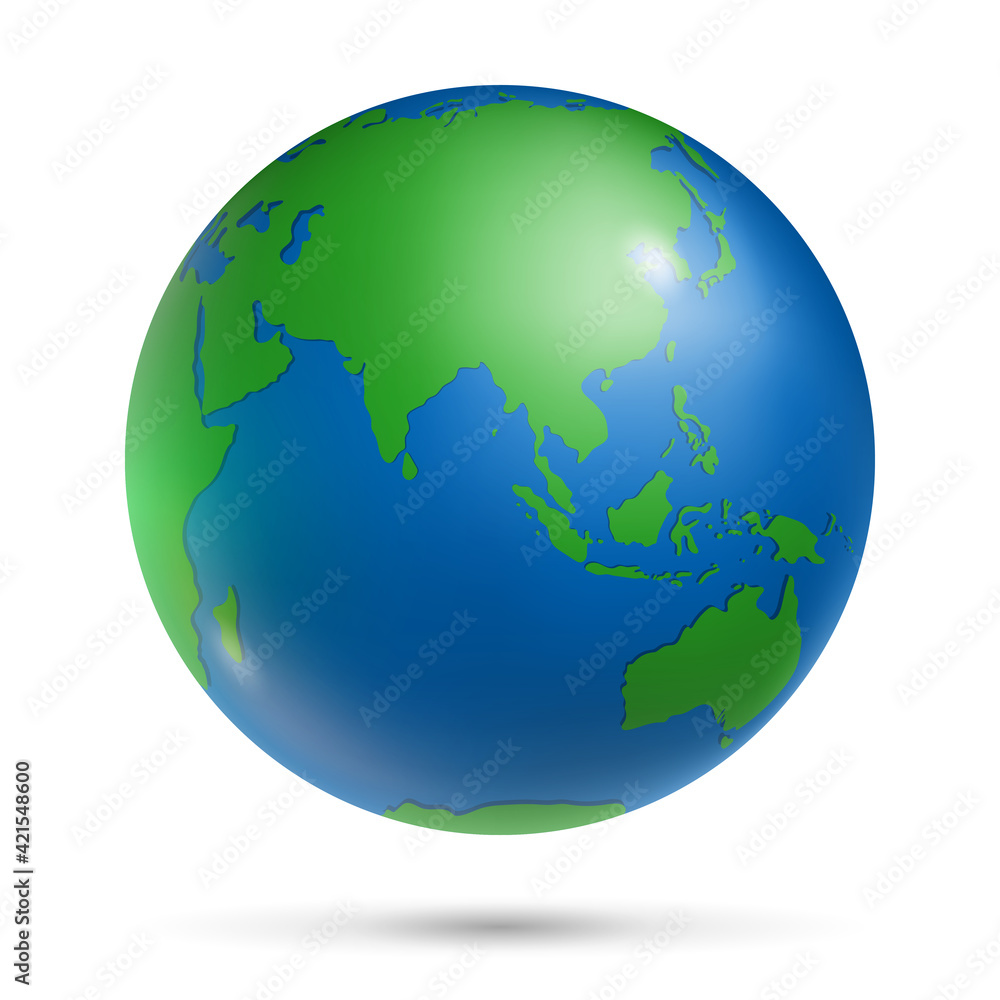 Earth globe with green continents and blue oceans. Earth planet ...