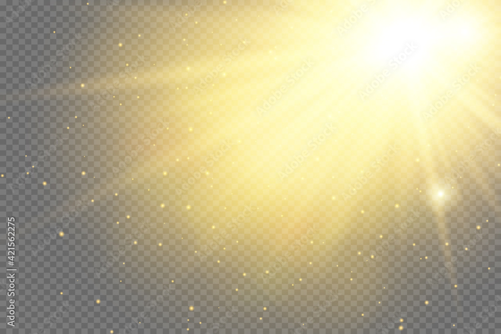 Yellow glowing light explodes on a transparent background. Transparent ...