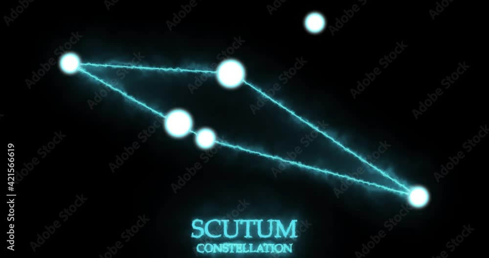 Scutum constellation. Light rays, laser light shining blue color. Stars ...