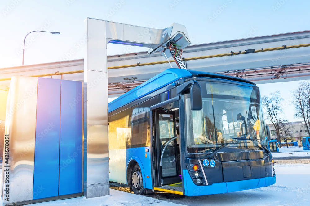 High-voltage electric charging station for charging electric buses at ...