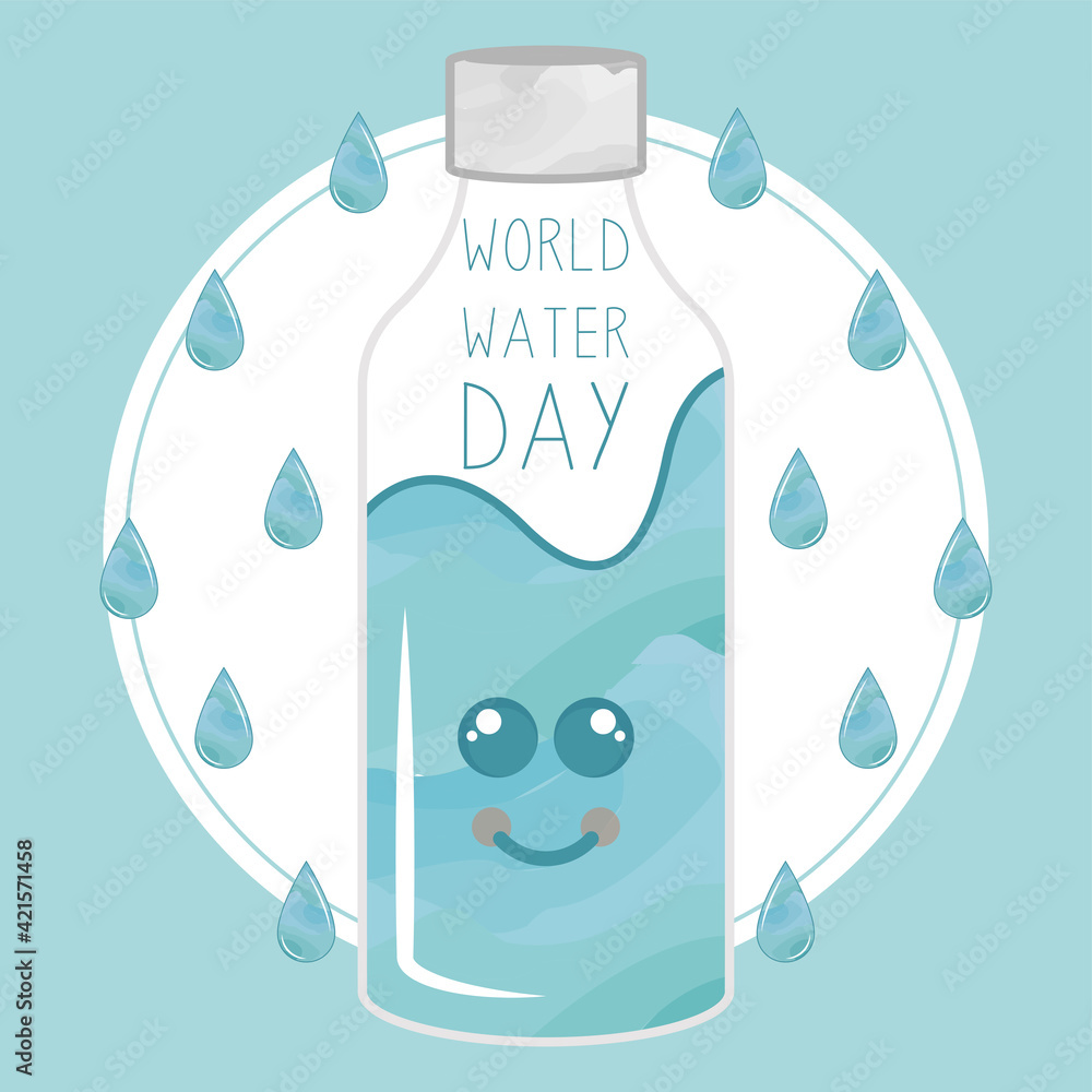 Water day poster happy water bottle cartoon - Vector illustration Stock ...
