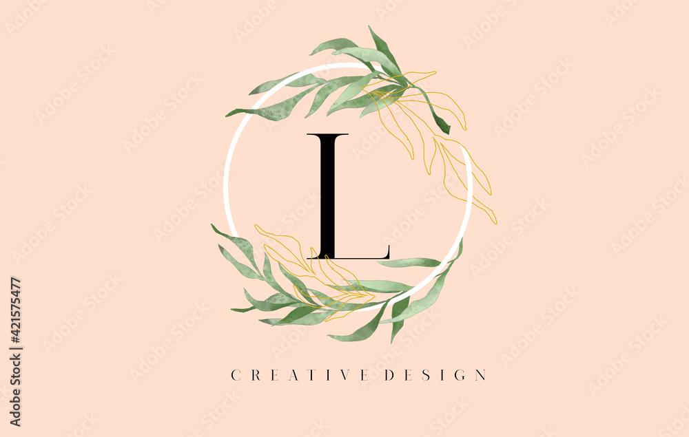 Elegant Letter L Logo Design With Waterbrush leafs and Simple Elegant ...
