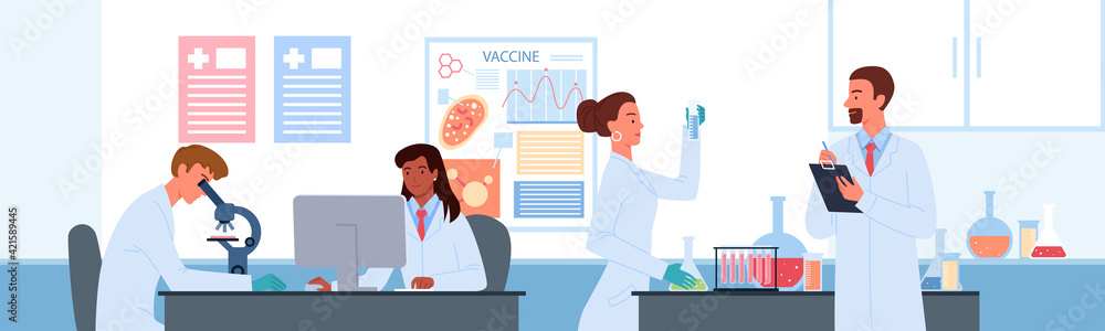 People work in vaccine development science laboratory vector ...
