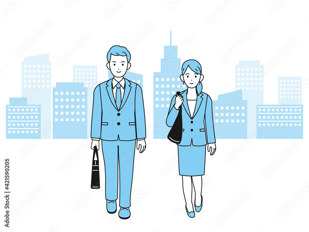 通勤 出勤 歩く 会社員 スーツ姿 男女 全身 イラスト素材 Stock ベクター | Adobe Stock