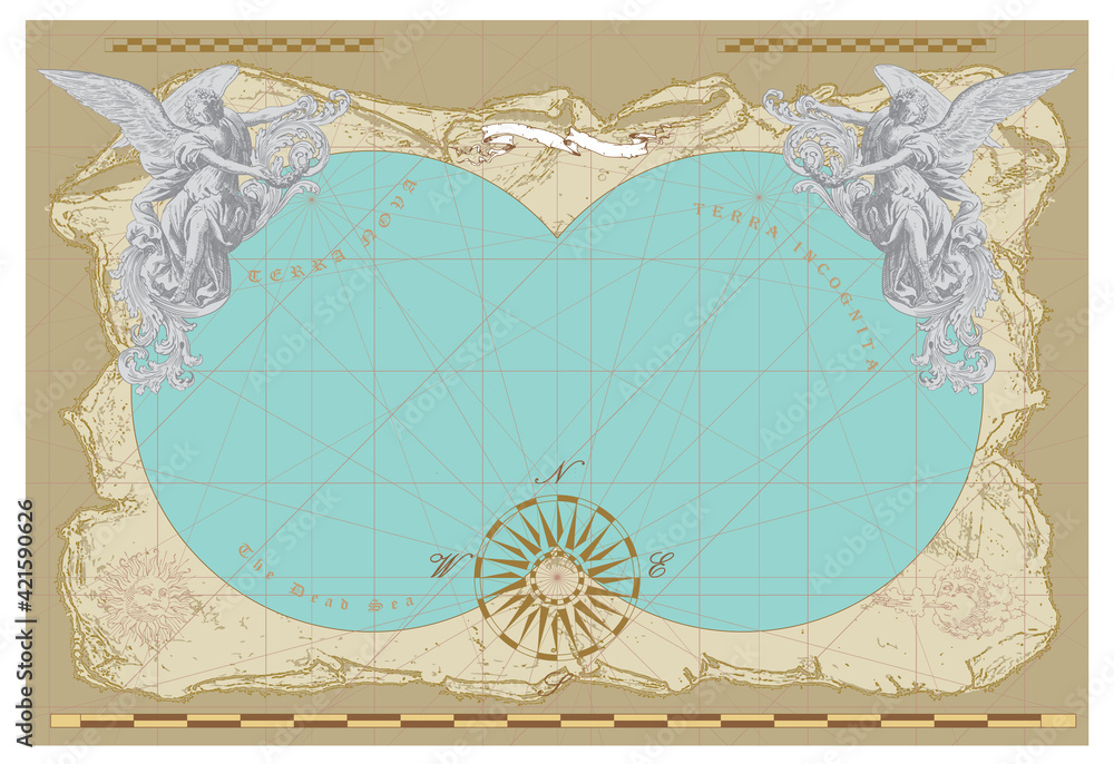 vector image of ancient nautical chart of sea routes of medieval ships ...