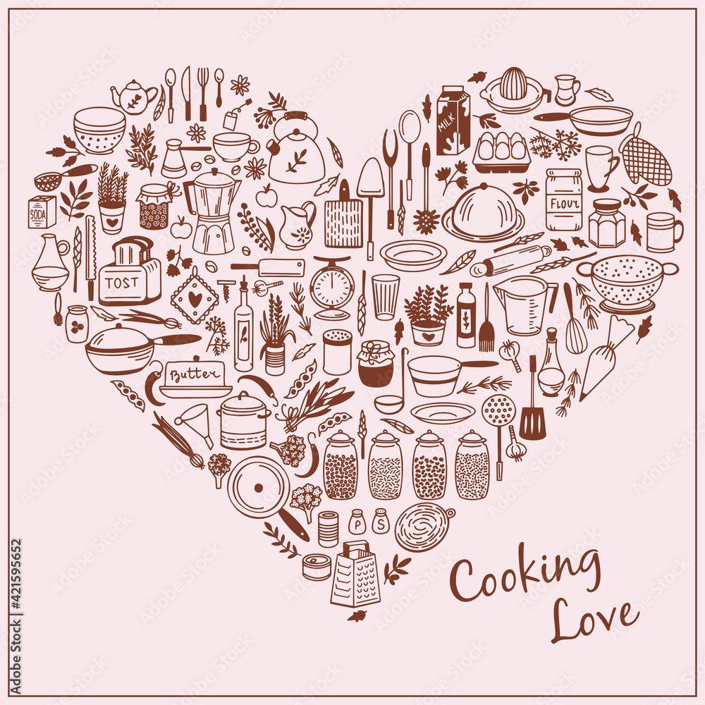 Kitchenware Vector illustration. Tool and ware collection. Hand drawn ...