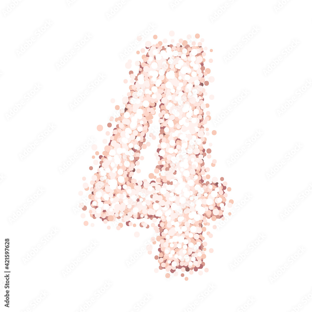 Beautiful number four of pink gold glitter isolated on a white ...