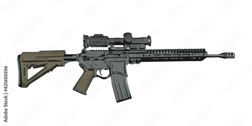 Poster Vector Illustration of a Armalite ar-15 Rifle with Olive Drab ...