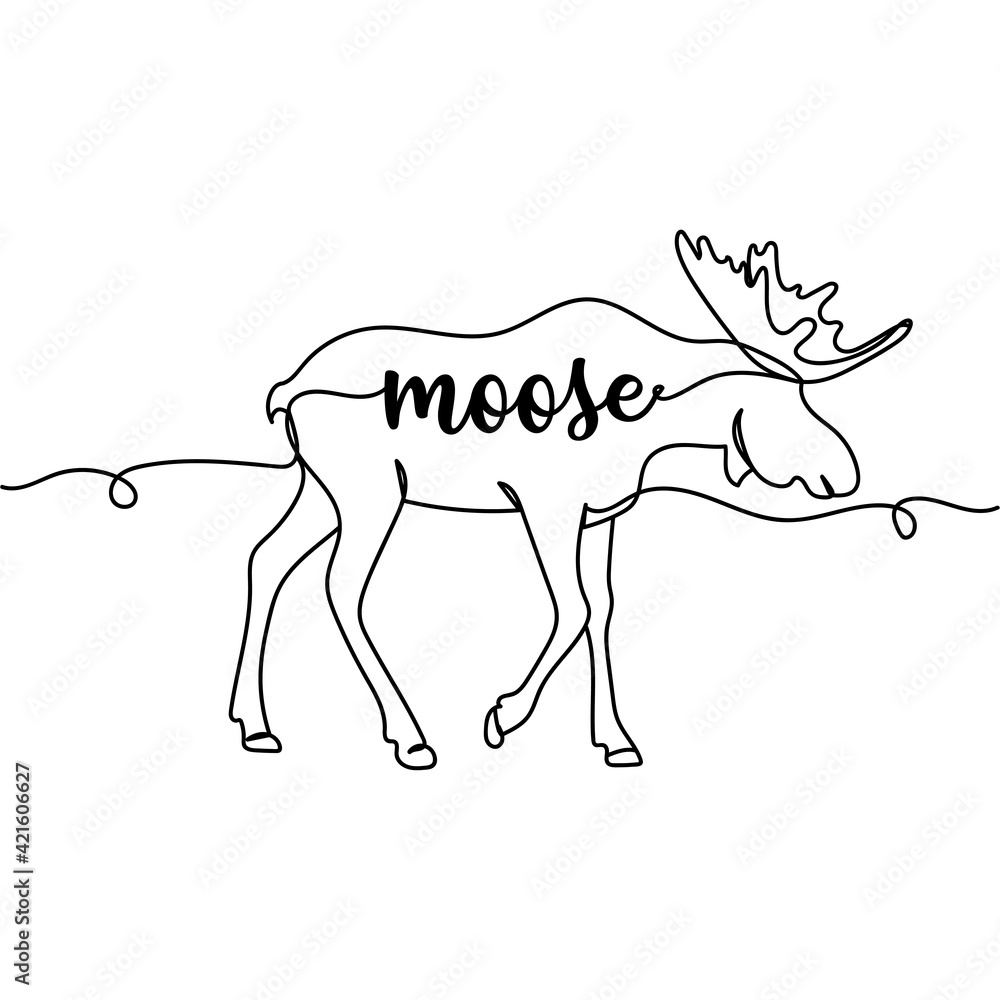 Continuous one line drawing of moose. Minimal style. Perfect for cards ...