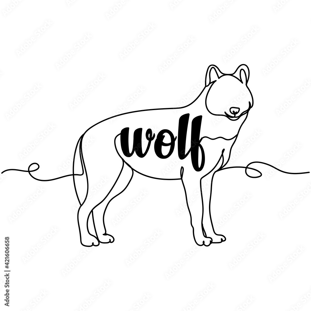 Continuous one line drawing of wolf. Minimal style. Perfect for cards ...