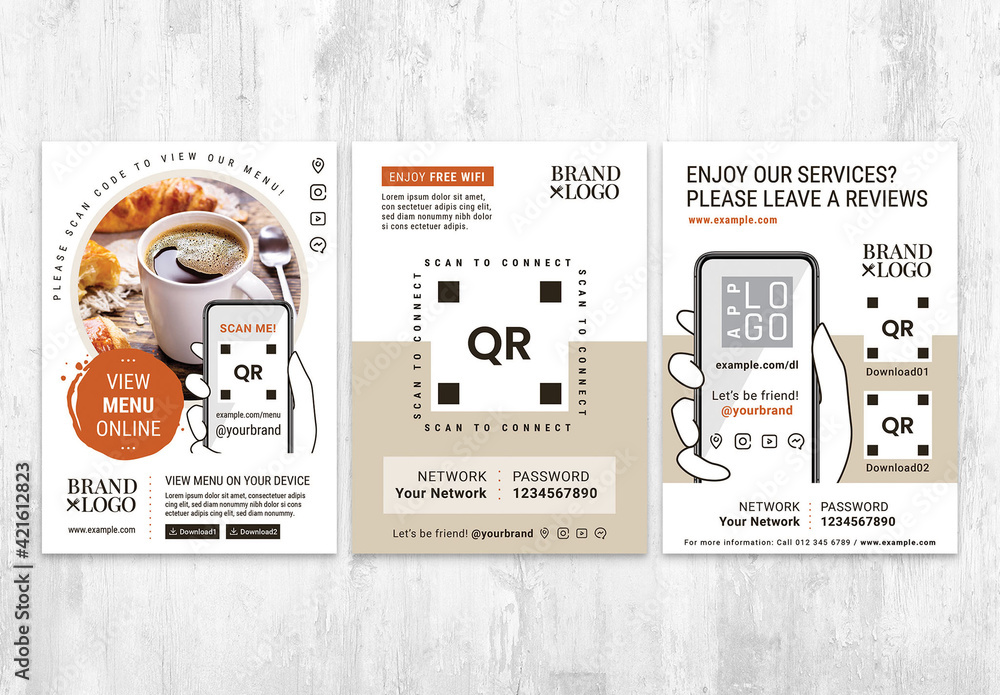 QR Code Flyer Templates for Menu Free Wi-Fi and Reviews Stock Template ...