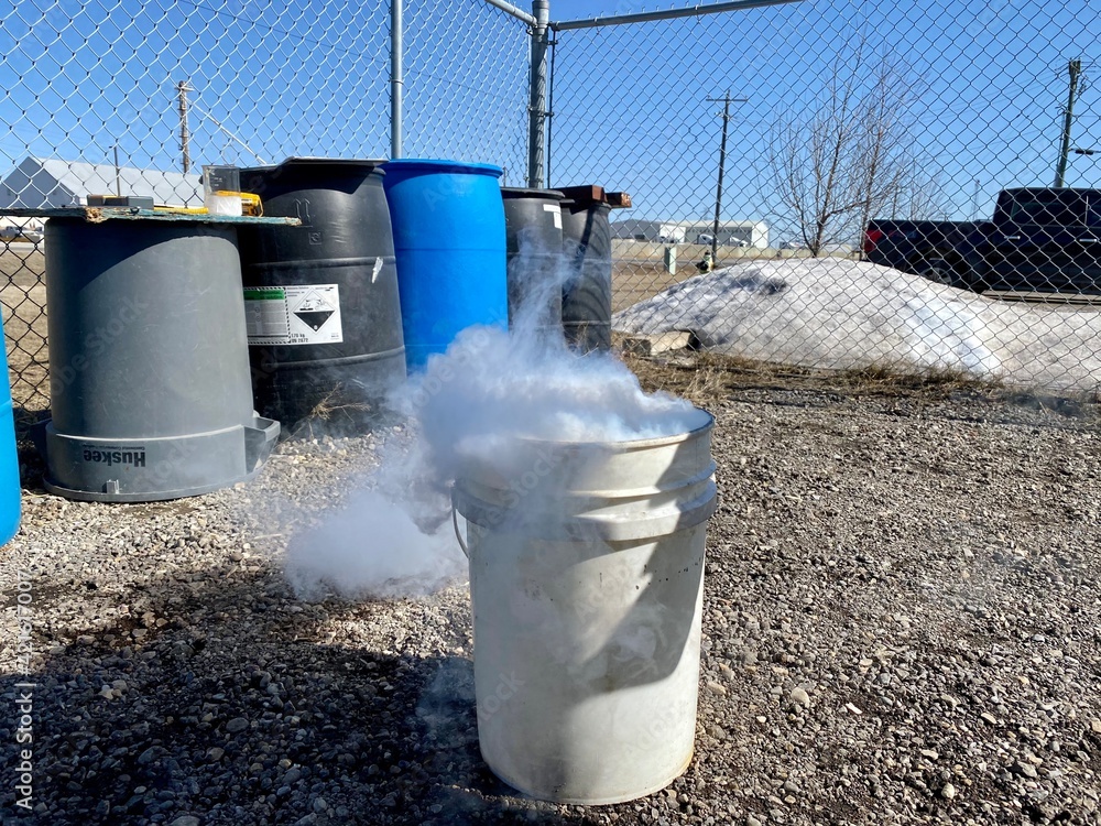 Mist being released from a chemical reaction at an LNG plant Stock ...