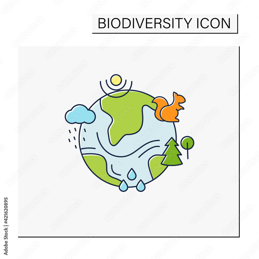 Ecosystem color icon. Living community of organisms. Consist of ...