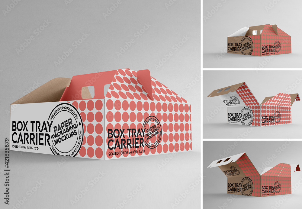 Box Tray Carrier Mockup 2 Left Views Stock Template | Adobe Stock