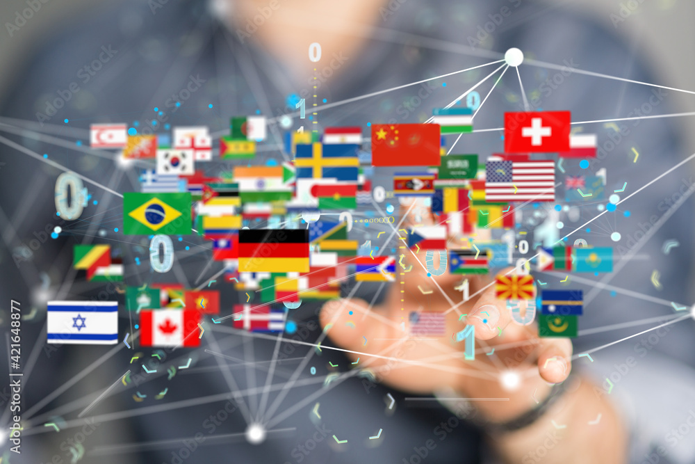 World map with all states and their flags,3d render. Stock Photo ...