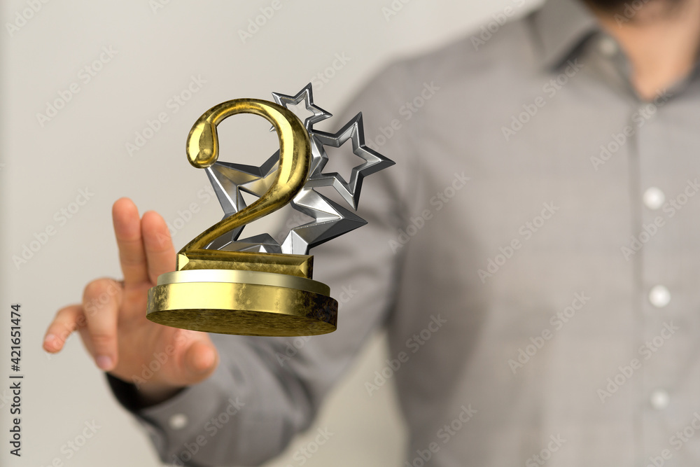 2nd two award in hand 3d Stock Photo | Adobe Stock