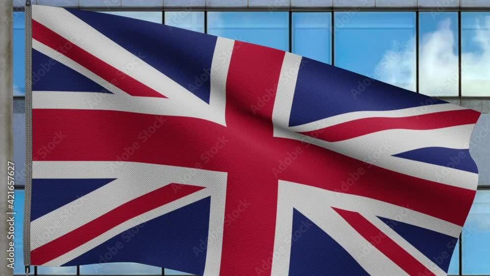 Stockvideo 3D illustration United Kingdom flag waving in modern ...