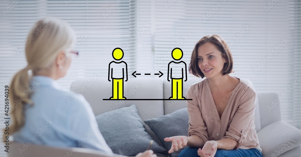 Illustration of two people silhouettes maintaining distance over two ...