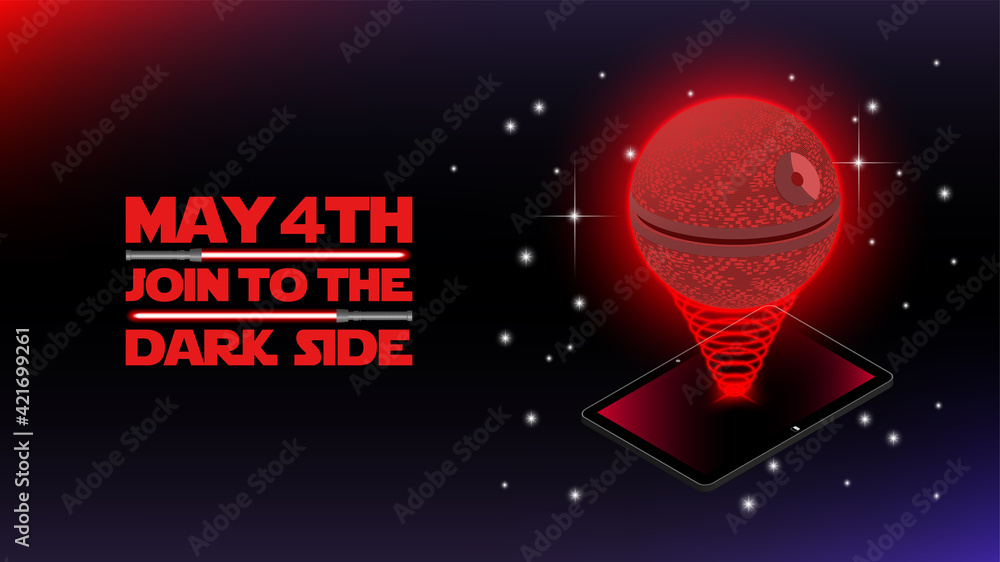Festive cosmic poster with the inscription. Join the dark side on May ...