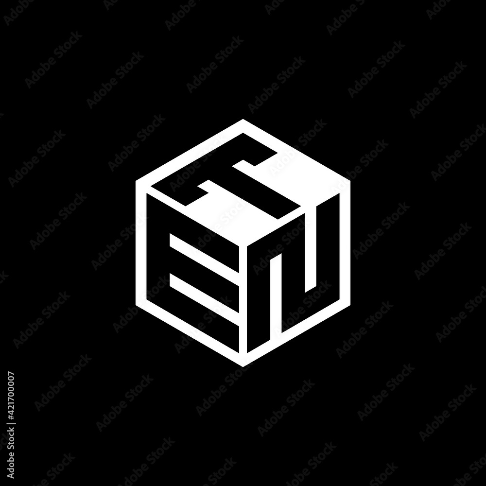 ENT letter logo design with black background in illustrator, cube logo ...