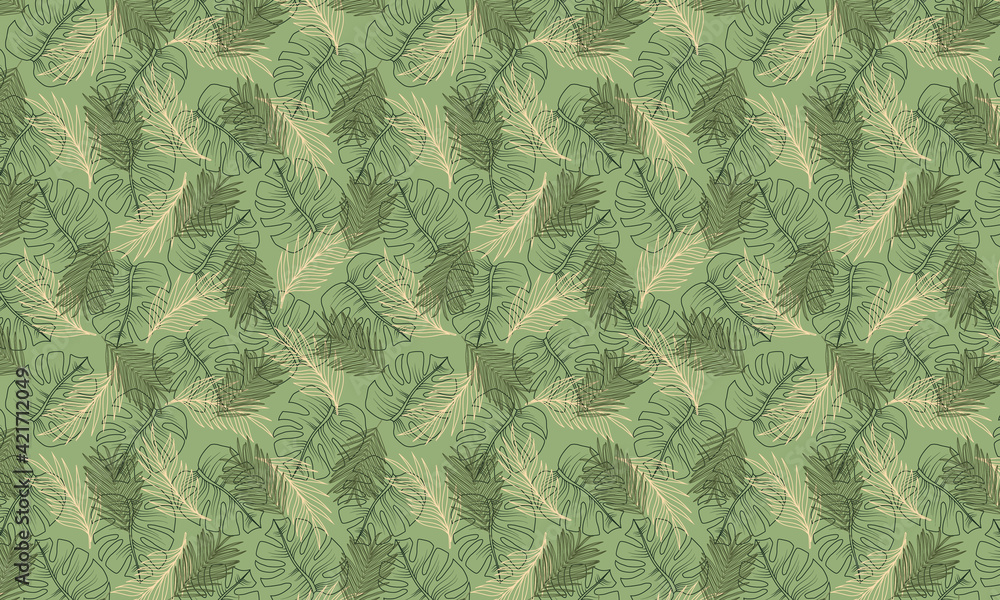 Vector green tropical leaves summer hawaiian seamless pattern with ...