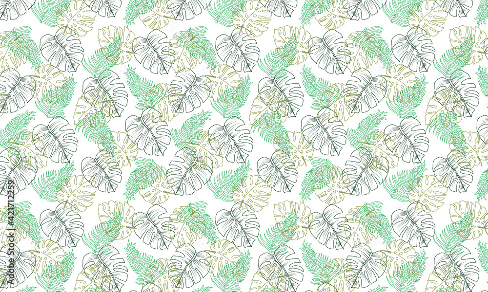 Vector green tropical leaves summer hawaiian seamless pattern with ...