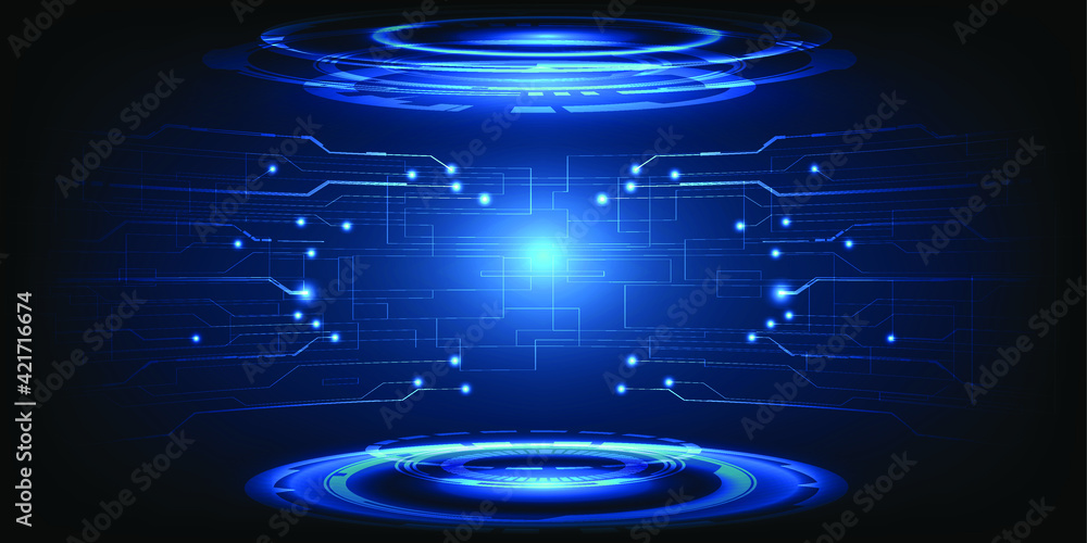 Abstract futuristic hi tech stage layout and background.Digital ...