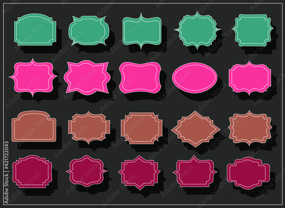 Frame, sticker, price tag, label. Vintage frames collection. Set of ...