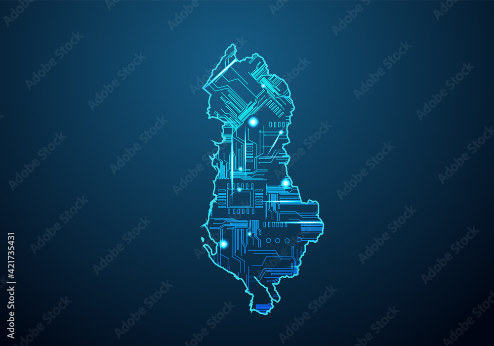 Abstract futuristic map of albania.Circuit Board Design Electric of the ...