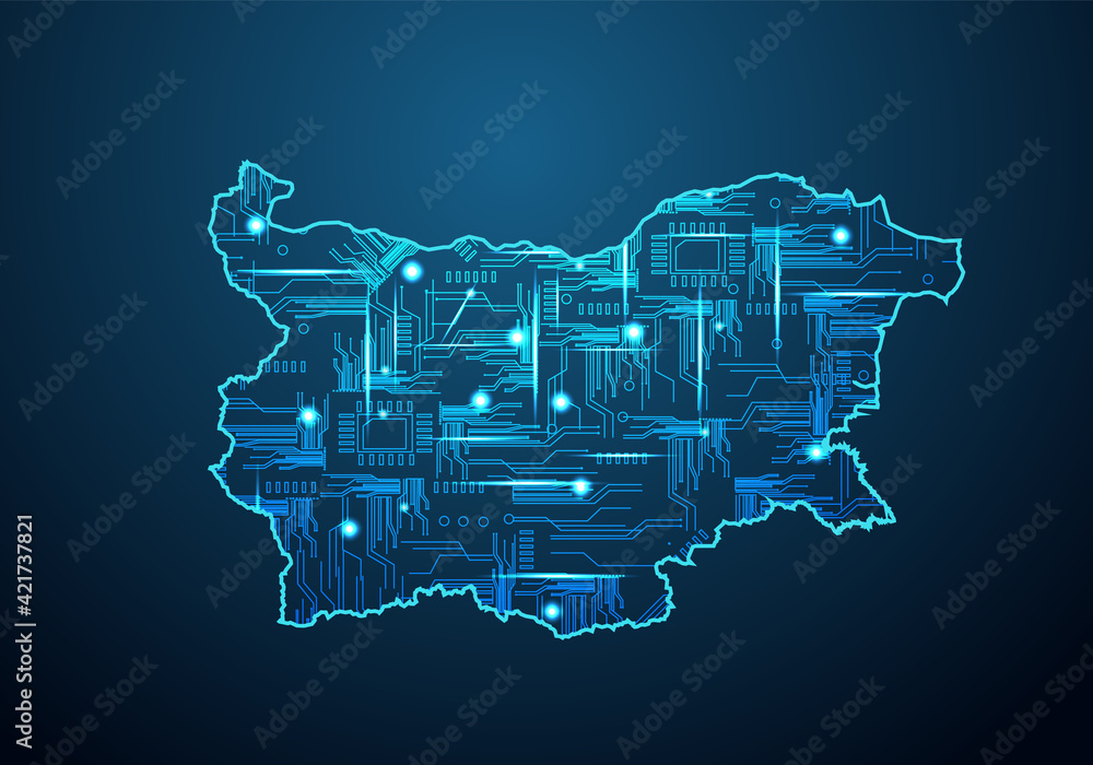 Abstract futuristic map of bulgaria.Circuit Board Design Electric of ...